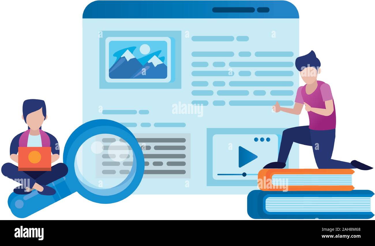 young men using laptop and social media icons Stock Vector Image & Art ...