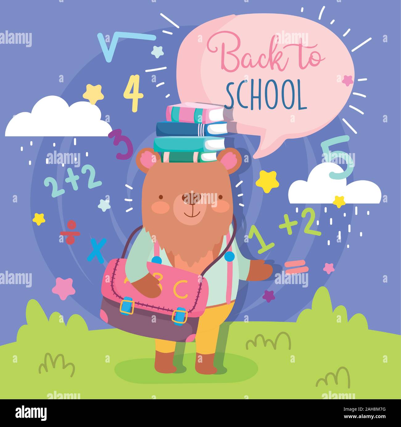 back to school cute bear with bag books education vector illustration ...