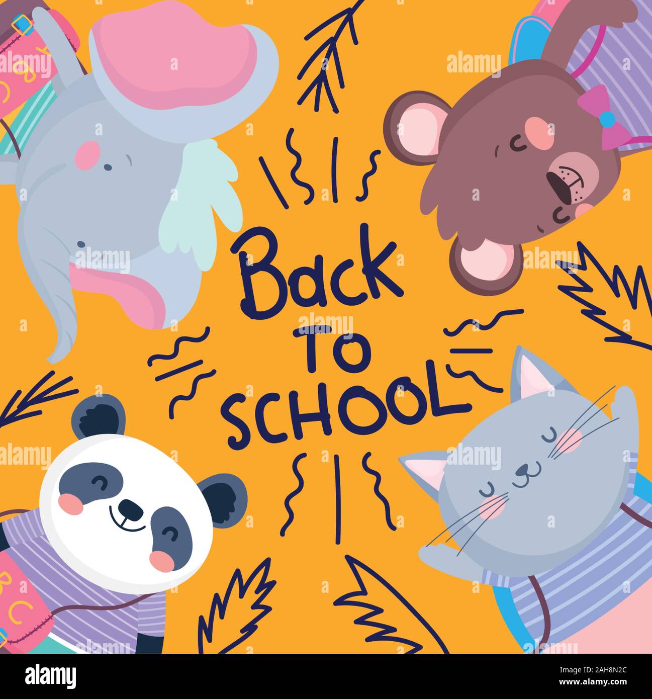 back to school cute animals education lettering poster vector ...