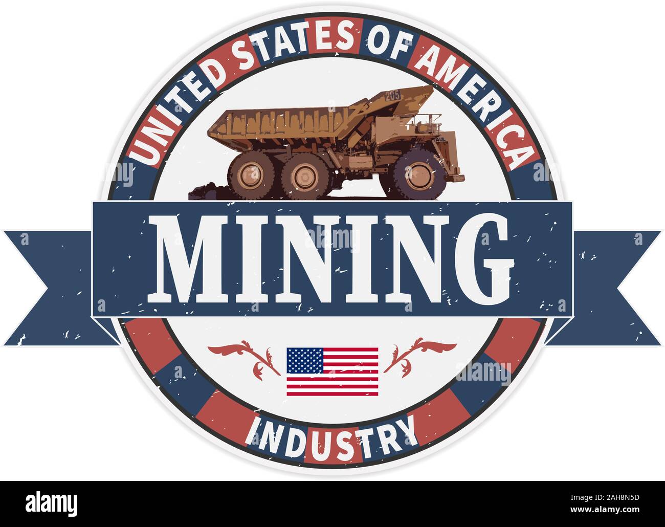 Vintage emblem of the mining industry with haul truck, label and badge ...