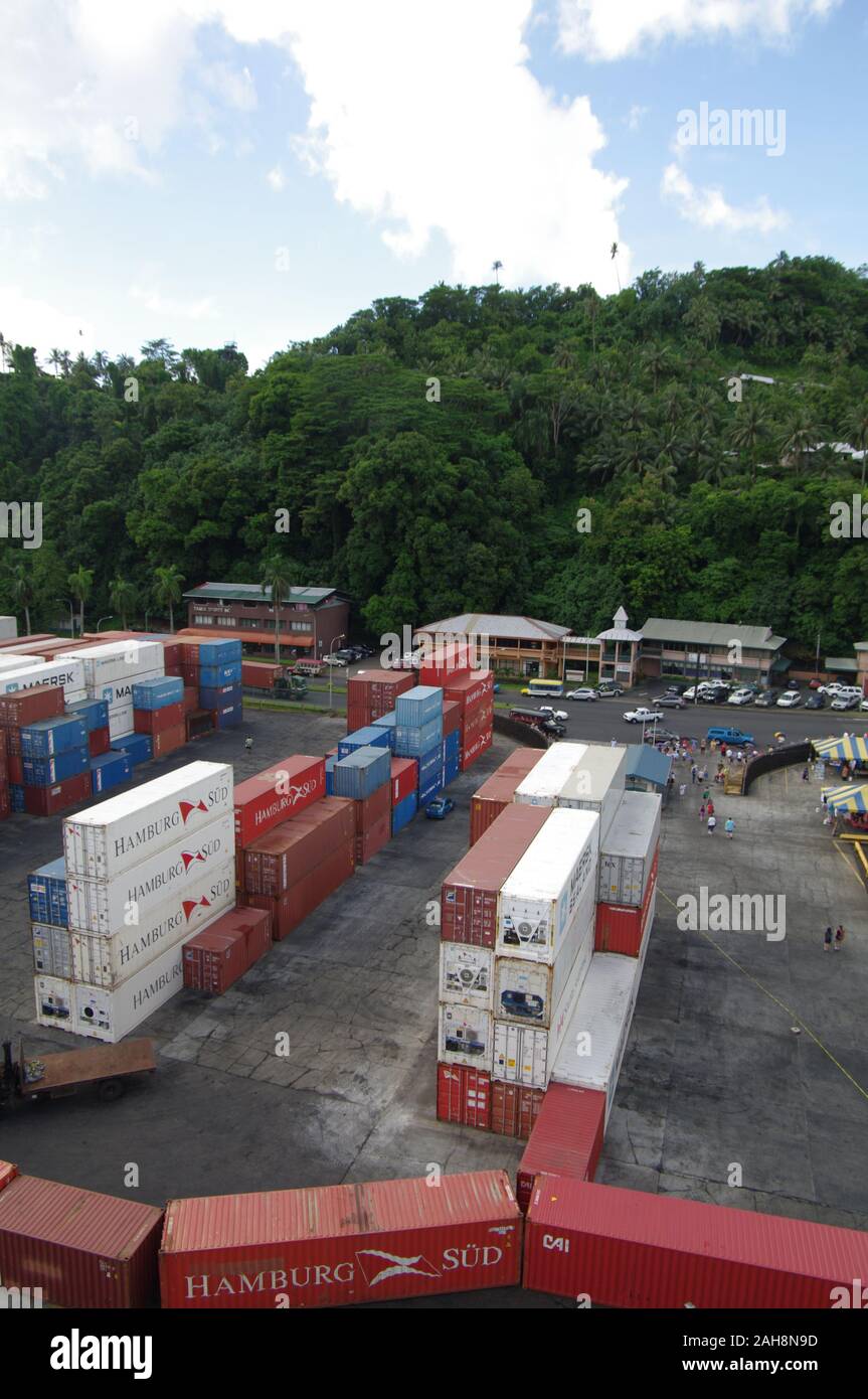 Shipping containers on the quayside in Pago Pago, Tutuila, American ...