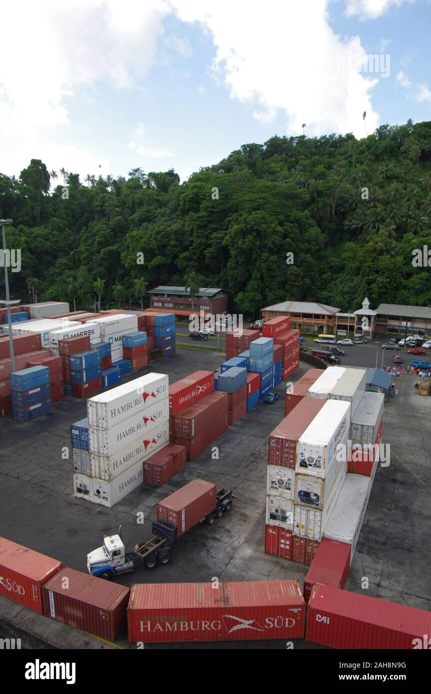 Shipping containers on the quayside in Pago Pago, Tutuila, American ...
