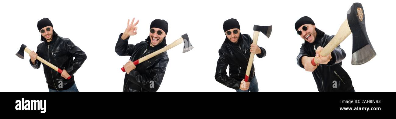 The angry man with axe isolated on white Stock Photo - Alamy