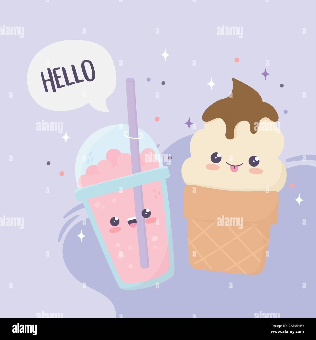 kawaii sweet dessert ice cream and cold drink cartoon vector ...