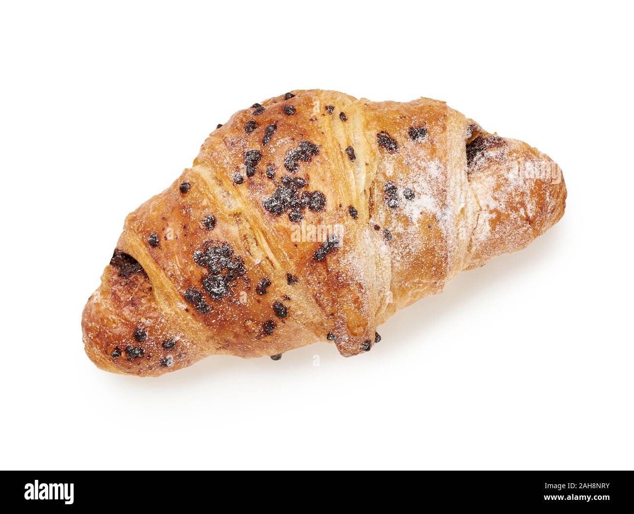 Fresh croissant with chocolate on a white background. Top view Stock ...
