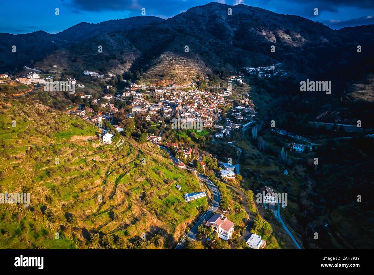 Aerial image of the village of Gourri at the foothill of the Machaira ...