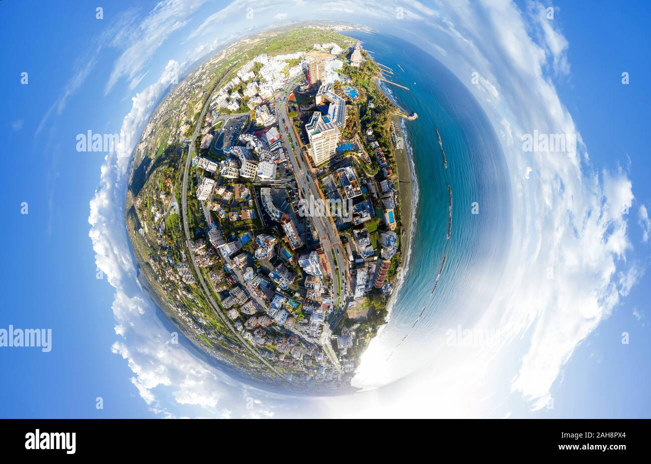 Aerial view of Limassol downtown with little planet effect Stock Photo ...