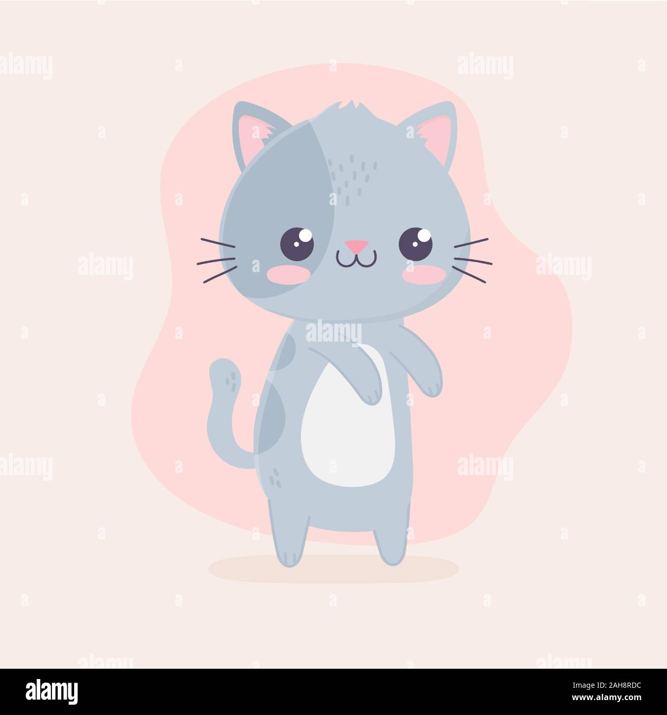 kawaii cartoon cute gray cat character vector illustration Stock Vector ...