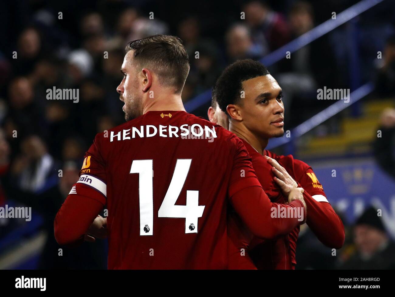 Liverpool's Trent Alexander-Arnold (right) celebrates scoring his side ...