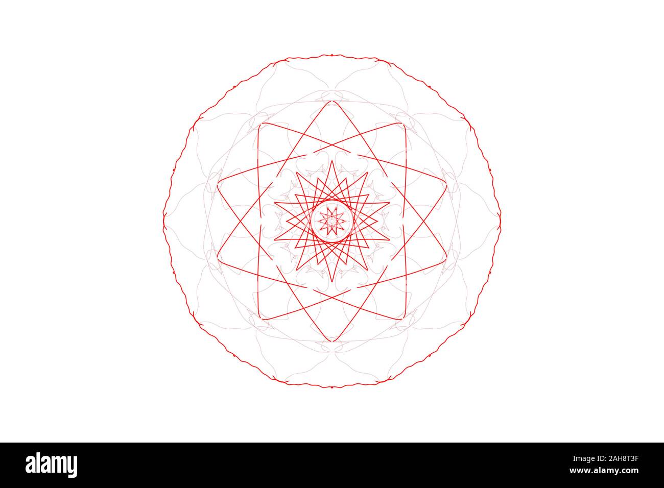 Symmetrical round pattern, red ornament with lines on a white ...