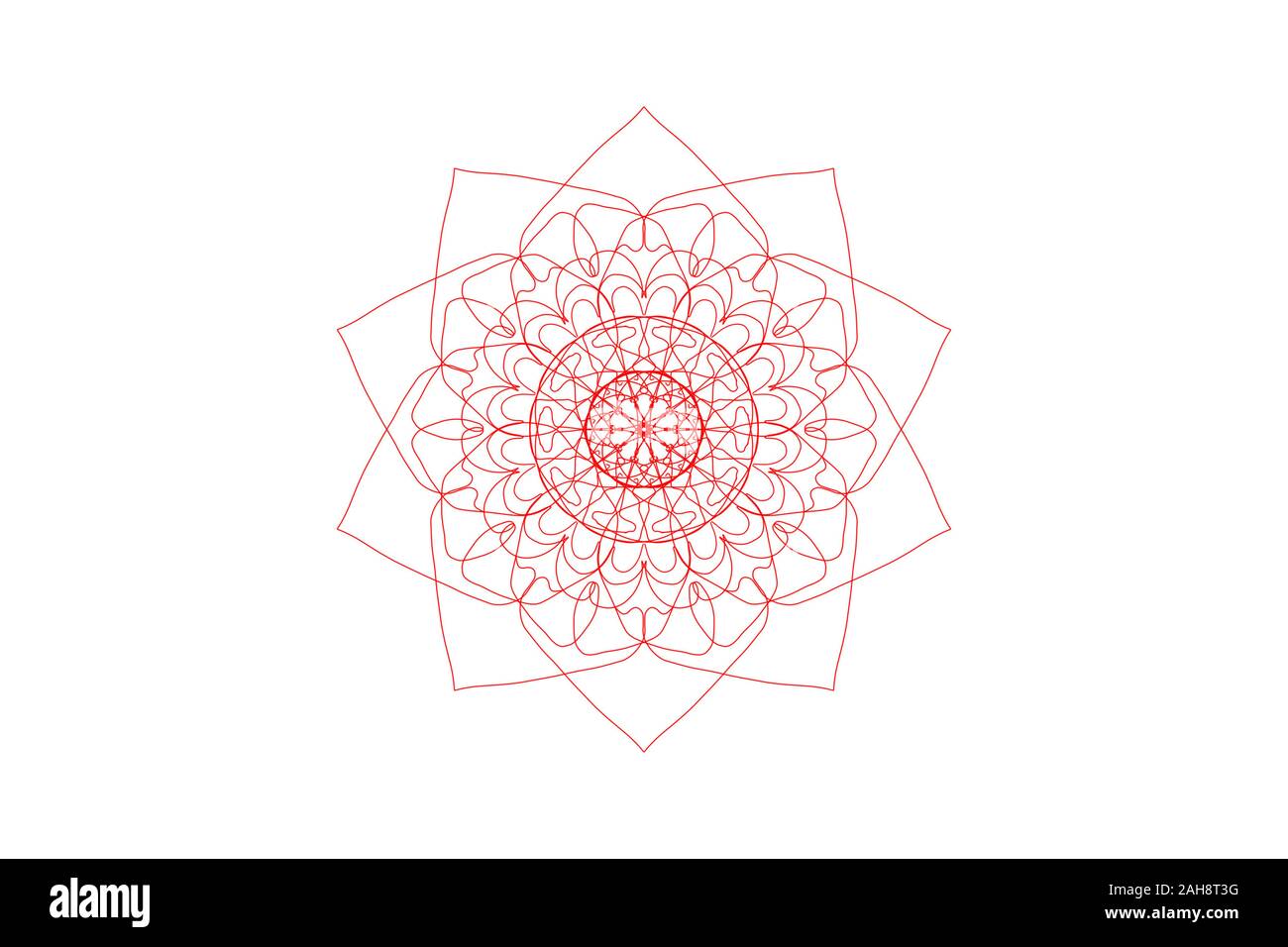 Symmetrical round pattern, red ornament with lines on a white ...