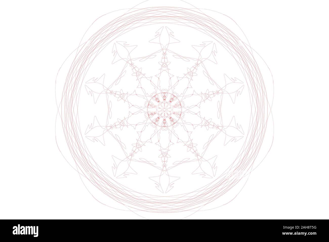 Symmetrical round pattern, red ornament with lines on a white ...