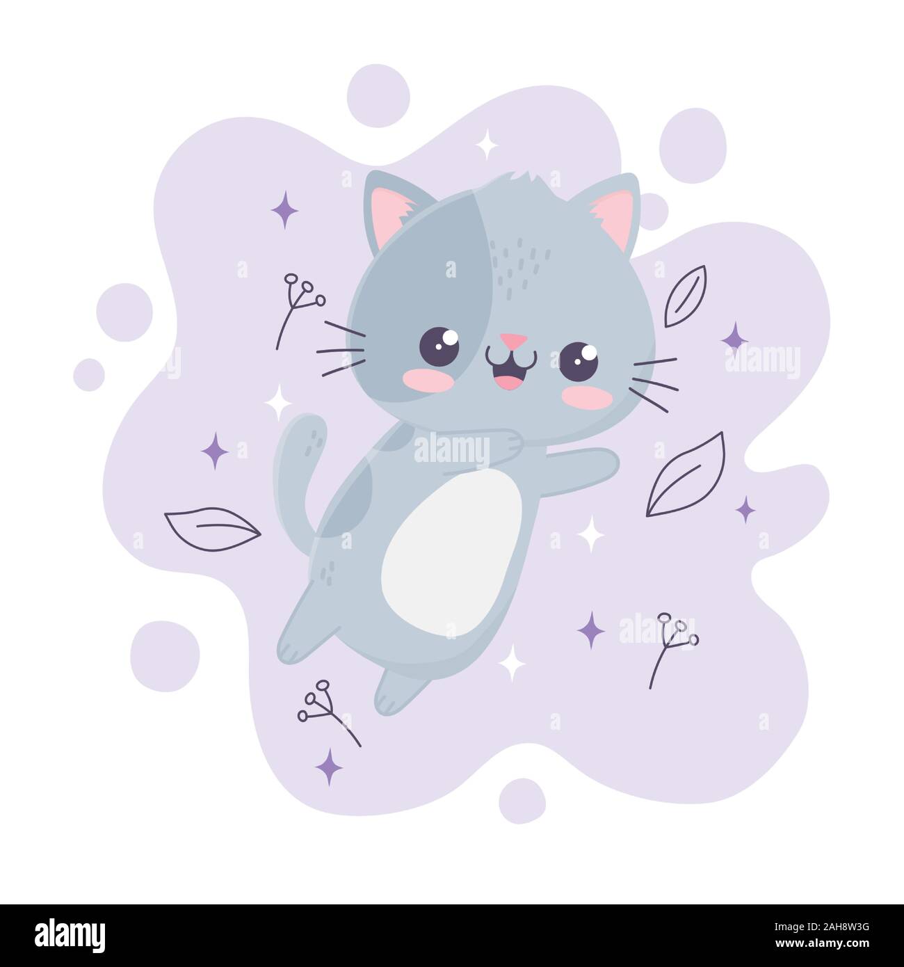 kawaii cartoon happy expression cat smiling vector illustration Stock ...