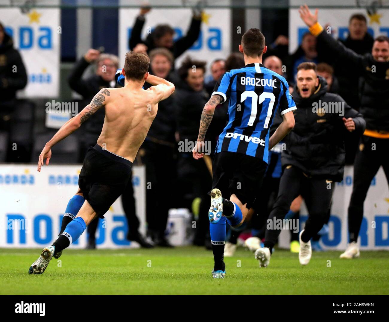 MILAN, ITALY - November 09, 2019: Nicolo Barella celebrates with his ...