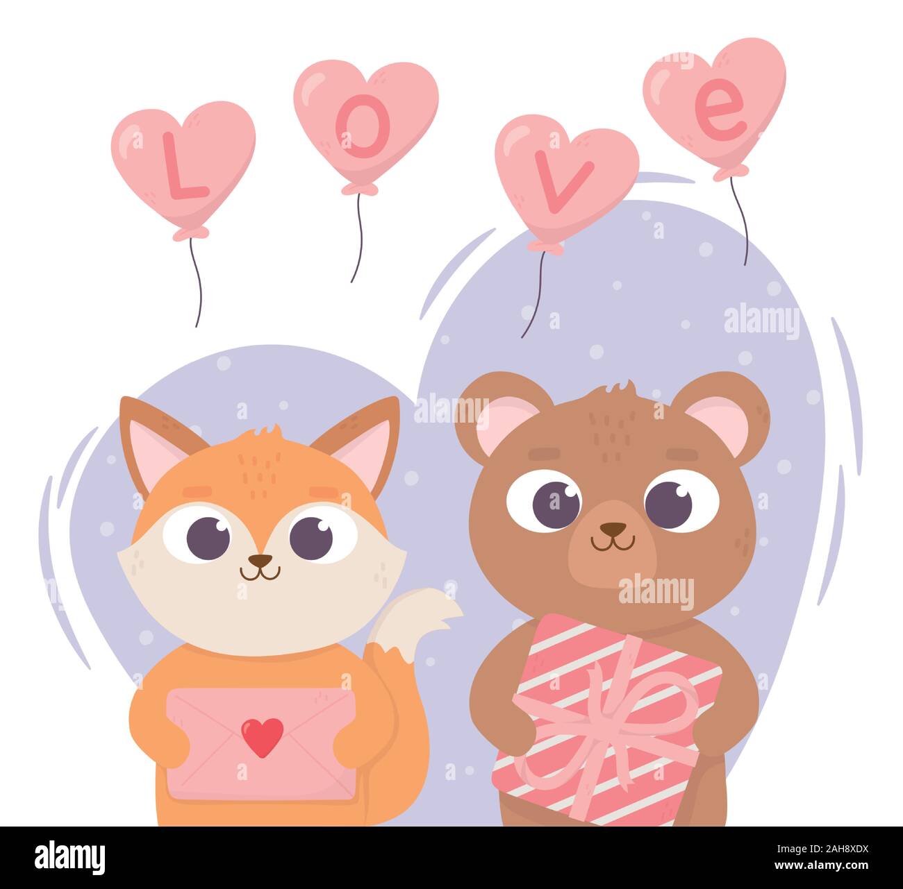 happy valentines day little cat bear with envelope message and gift box ...