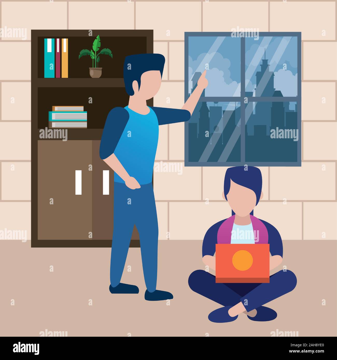 young men using laptop avatars characters Stock Vector Image & Art - Alamy
