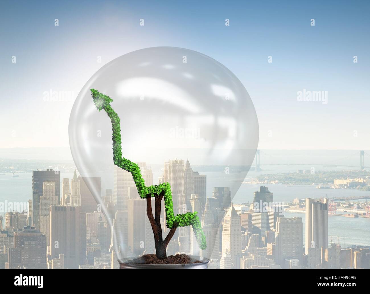 Green energy concept with green line graph in light bulb Stock Photo ...