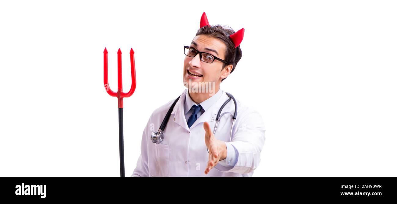 Devil doctor in funny medical concept isolated on white background ...