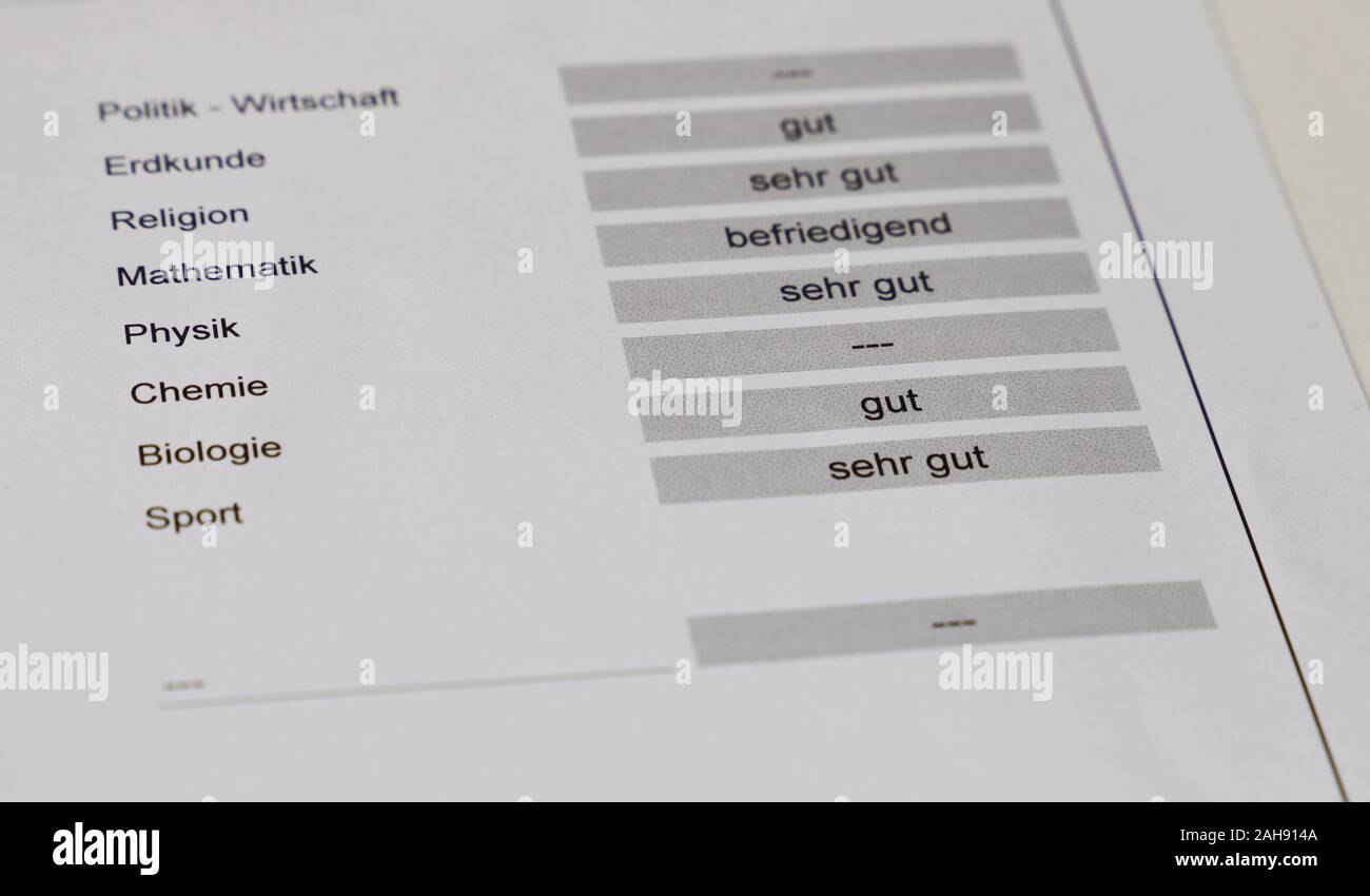 a german report card from school with the school subjects and their ...