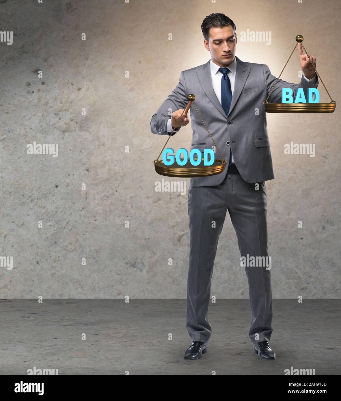 The businessman choosing between good and bad Stock Photo - Alamy