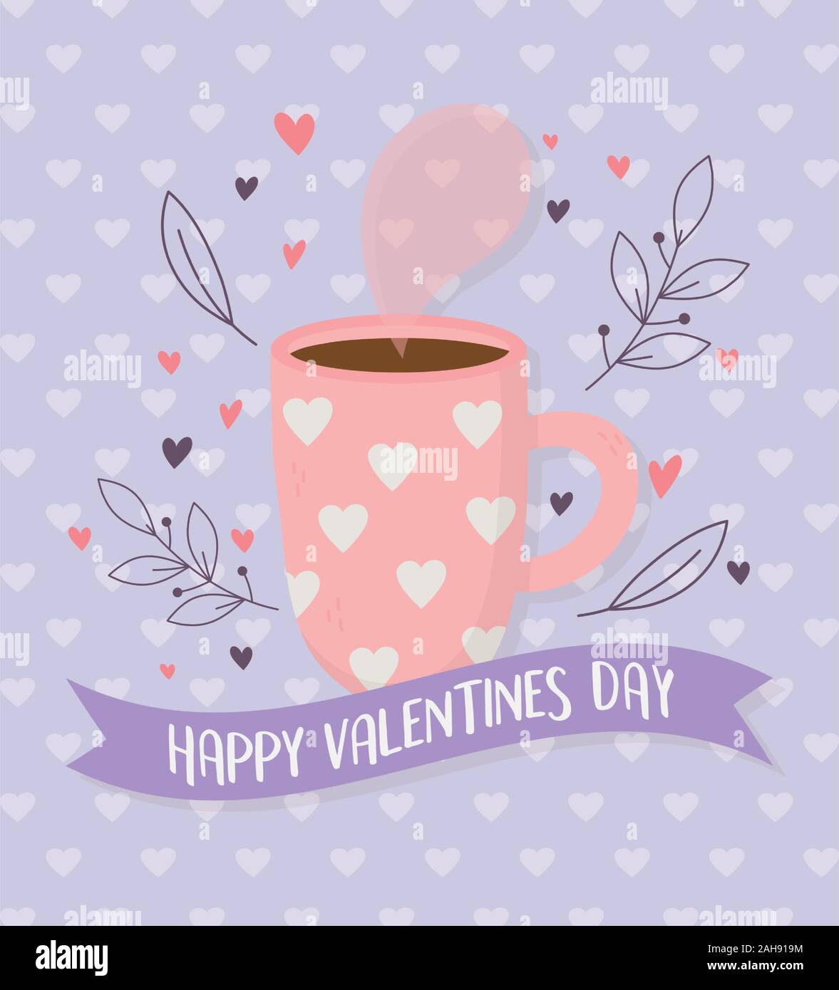 happy valentines day, pink chocolate cup hearts love decoration vector ...