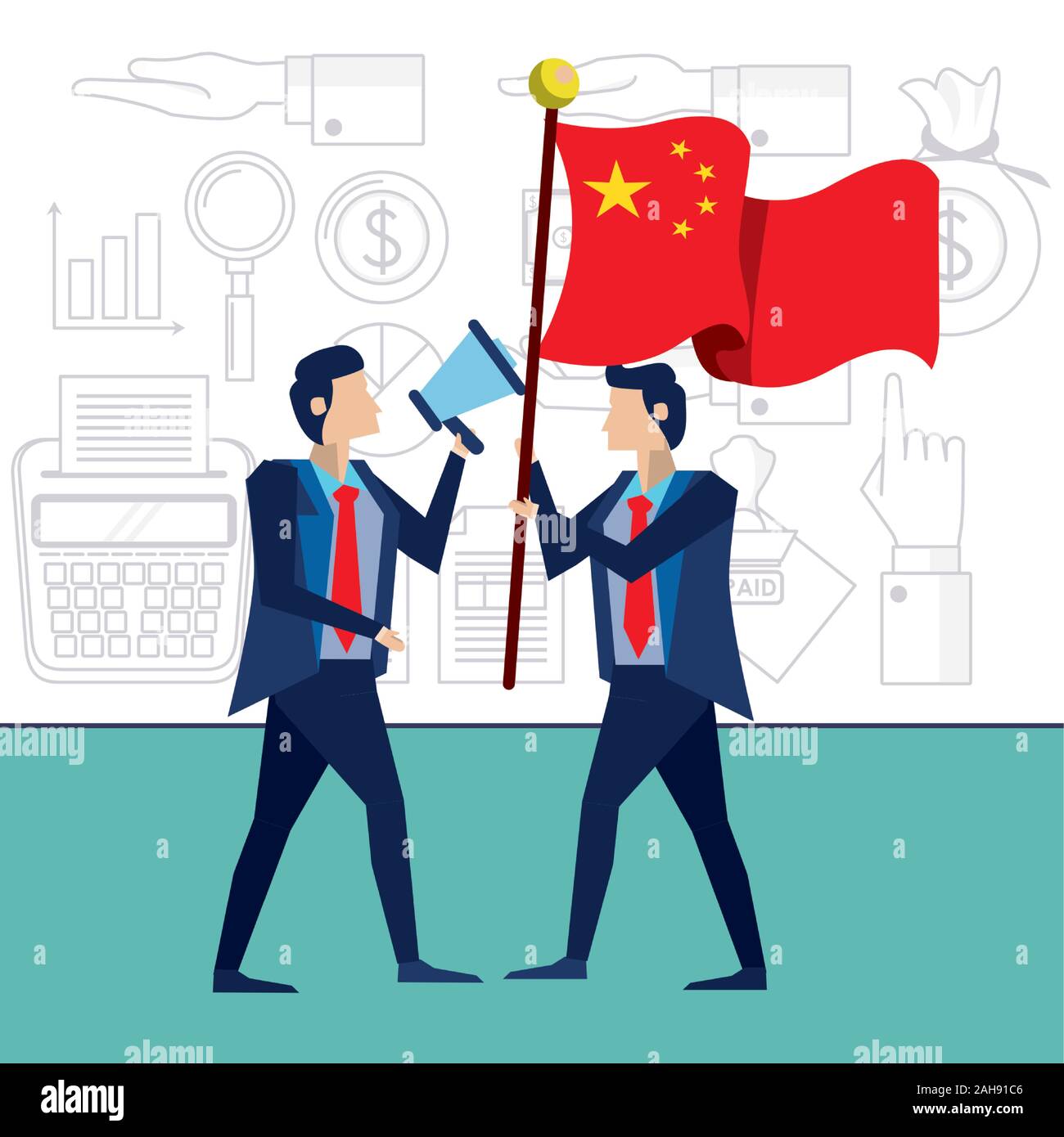 businessmen with flag China and megaphone Stock Vector Image & Art - Alamy