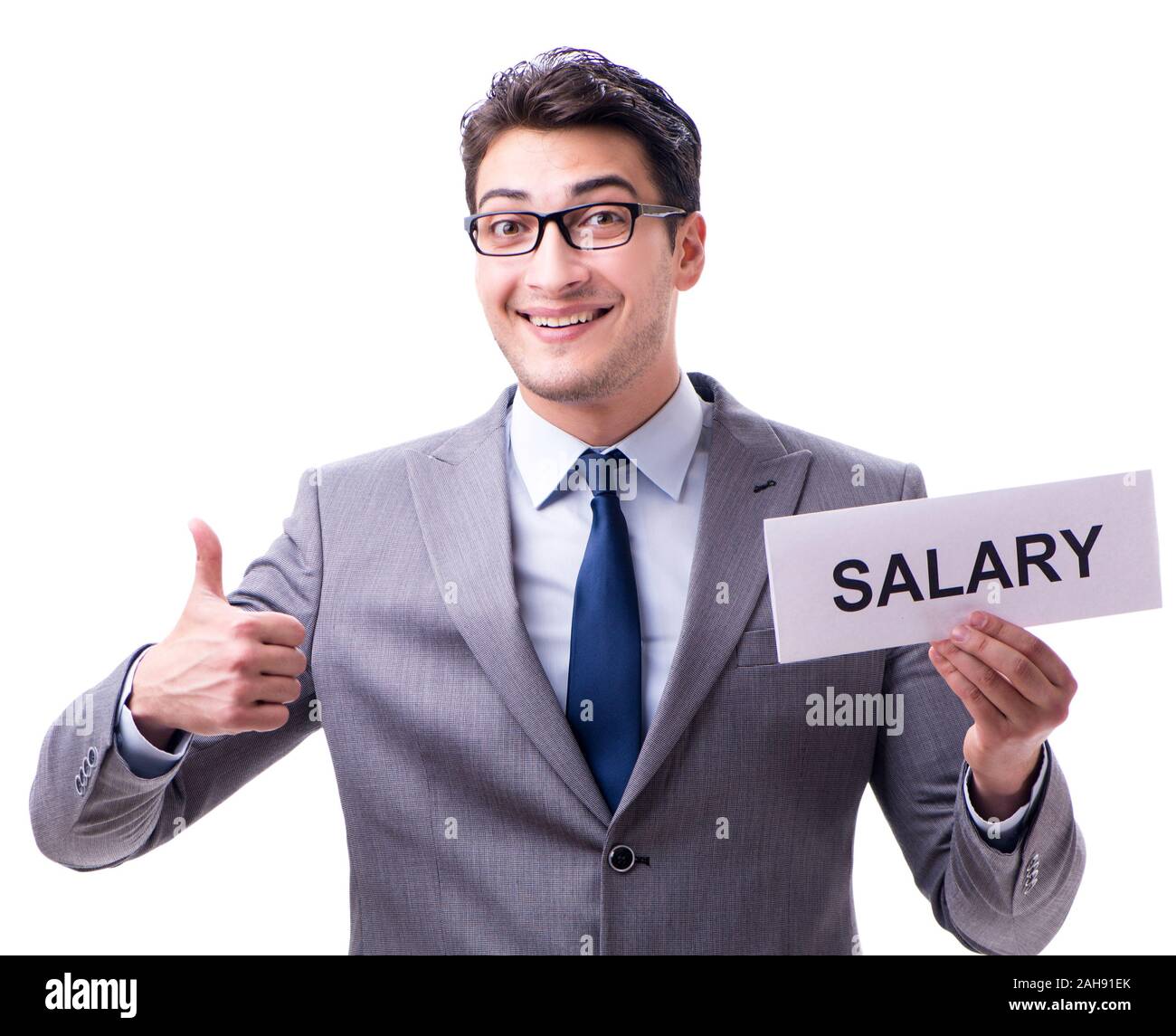 Businessman asking for salary increase isolated on white background ...