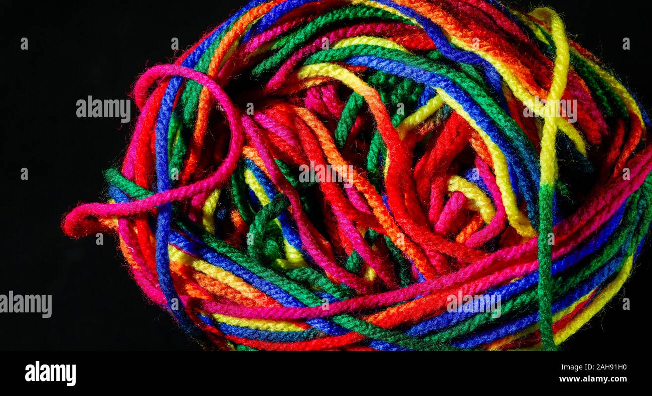 Close-up abstract of colourful, colorful, ball of wool Stock Photo - Alamy