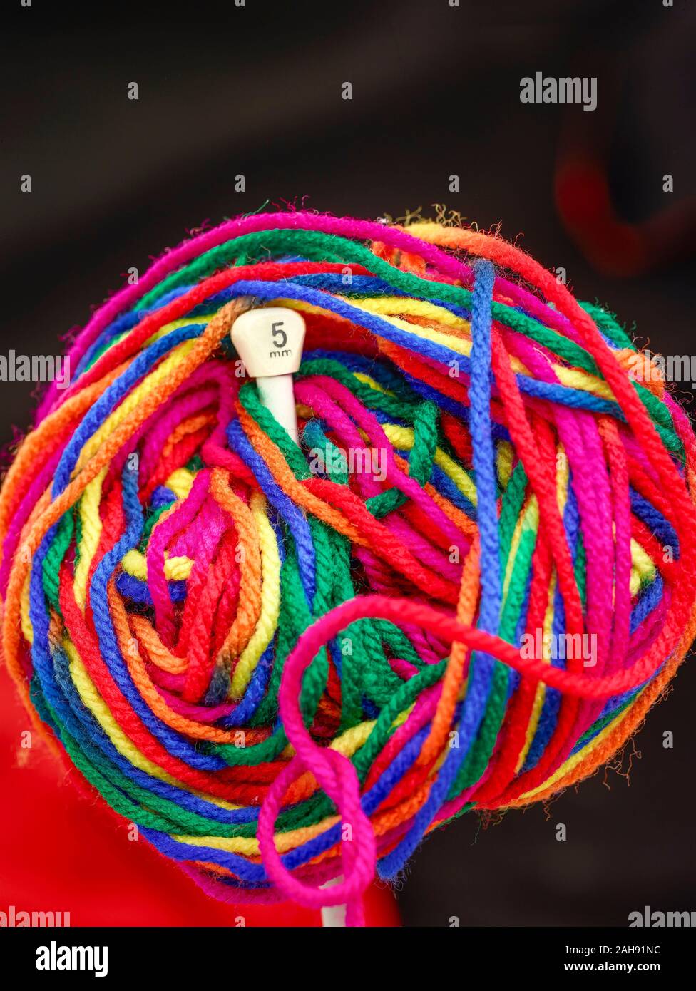 Close-up abstract of colourful, colorful, ball of wool Stock Photo - Alamy