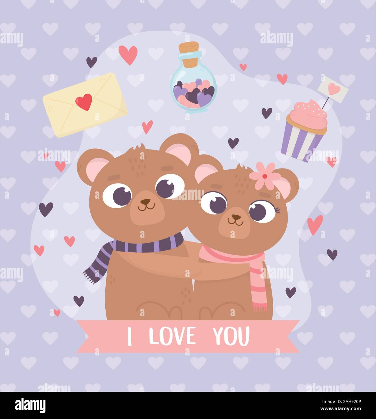 happy valentines day cute couple embraced bears heart cupcake message ...