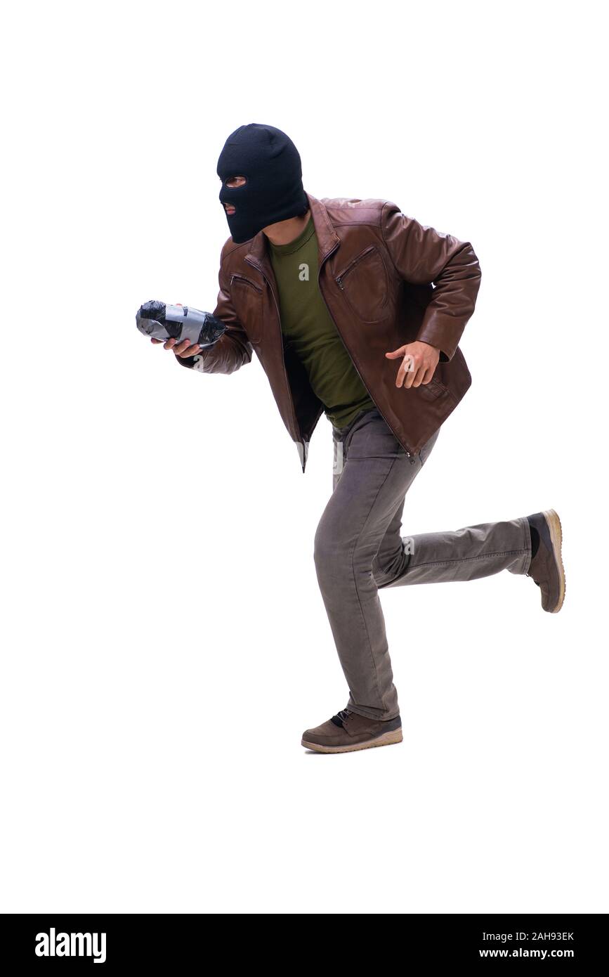 The robber wearing balaclava isolated on white background Stock Photo ...