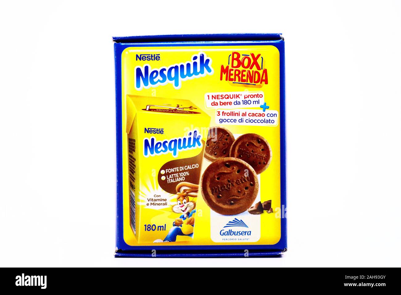 NESQUIK Nestlé Snack Box with Milk and Galbusera Cookies Stock Photo ...