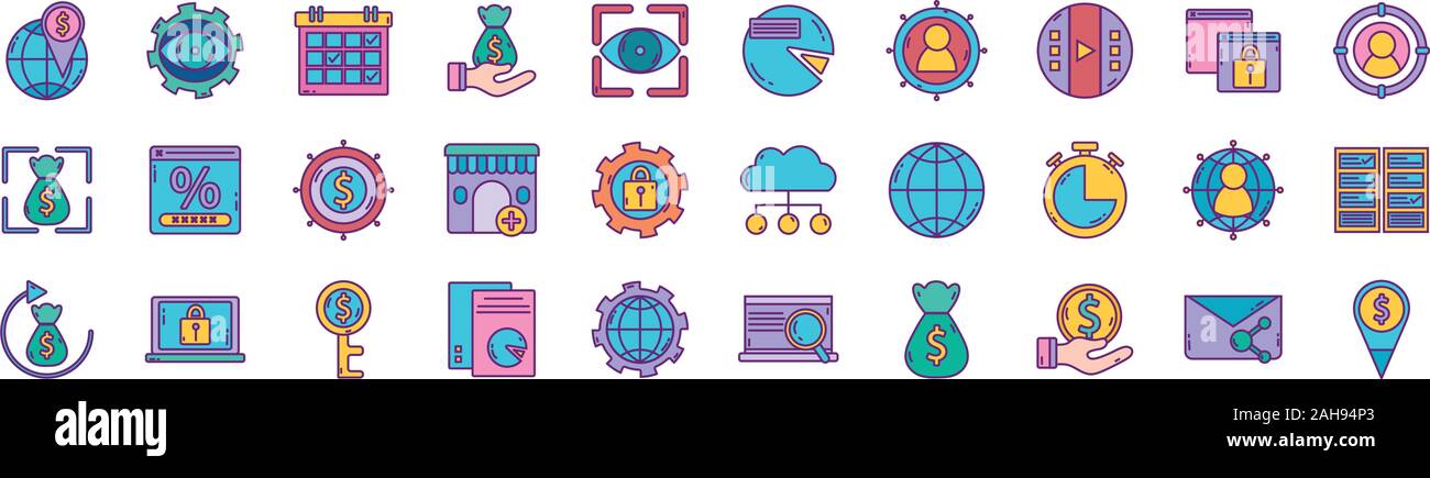 business strategy digital marketing icons set vector illustration Stock ...