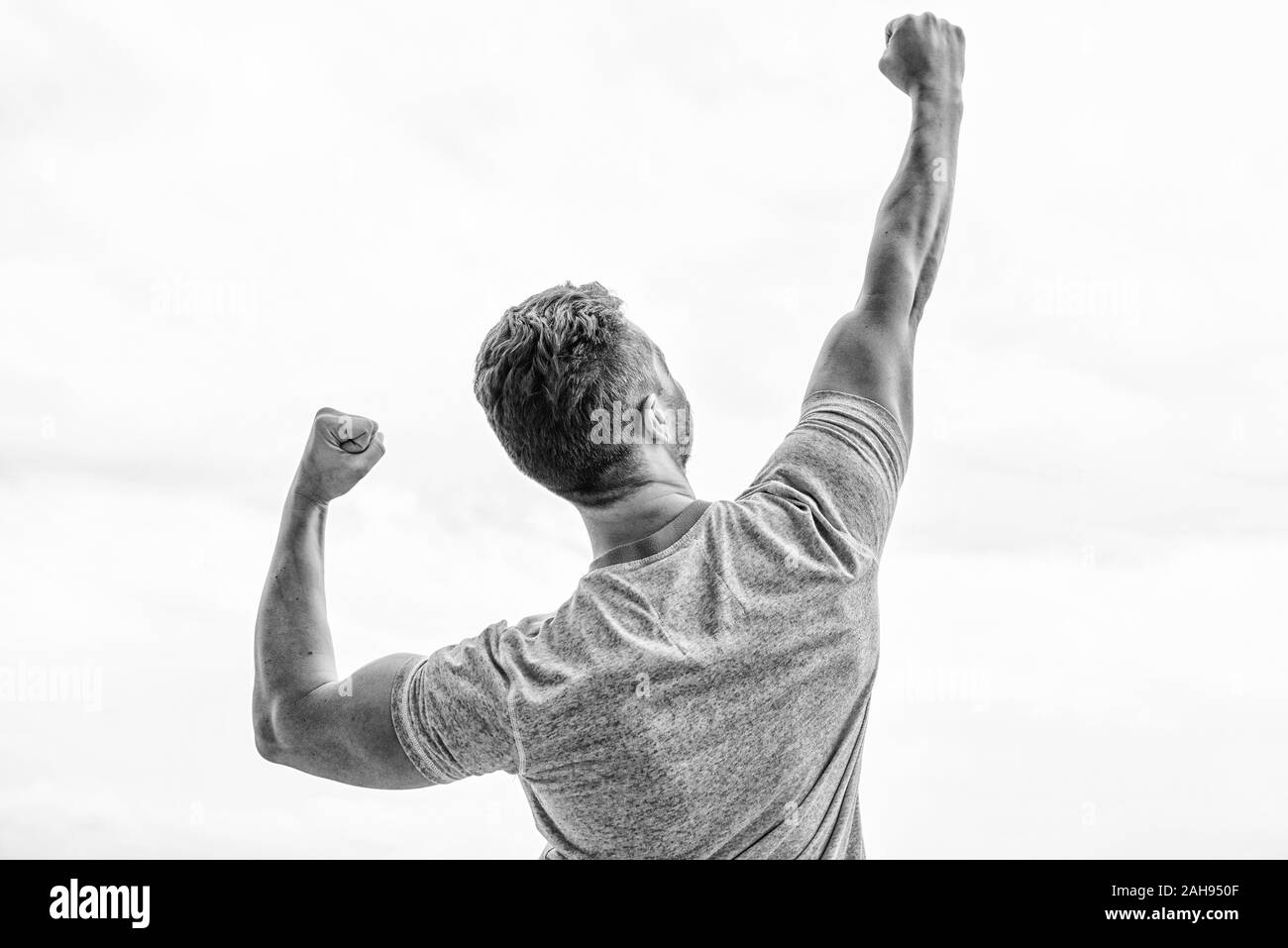 Champion winner. Future concept. Strong muscular body feeling powerful ...