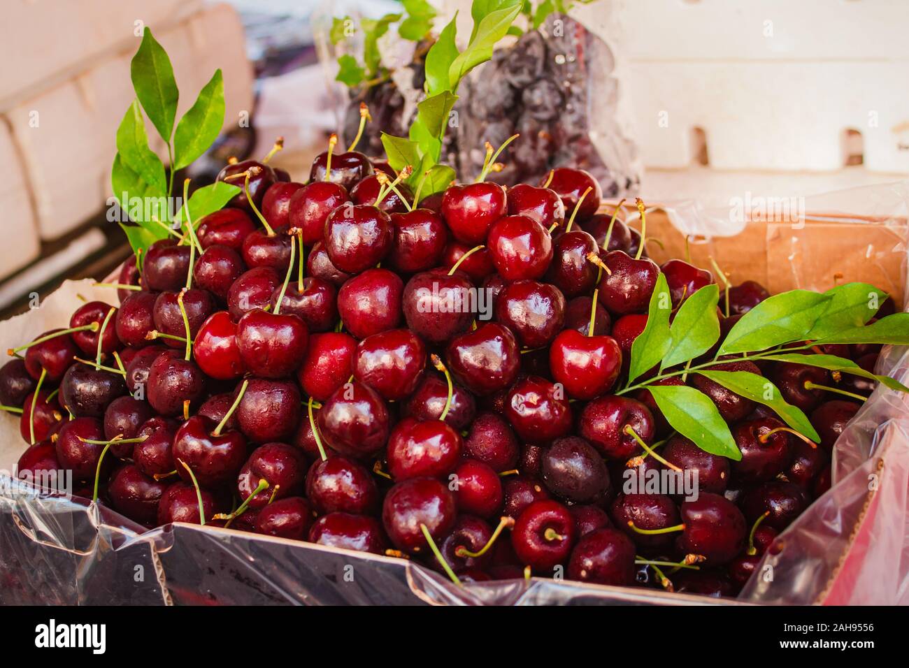 Fresh cherries at market street food in Bangkok Stock Photo - Alamy