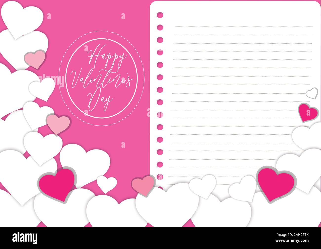 Hearts on notebook blank paper sheet for write card background ...