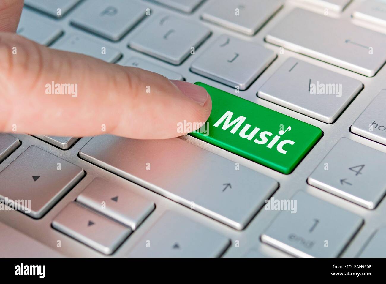 Computer notebook keyboard with Music key. technology background Stock ...