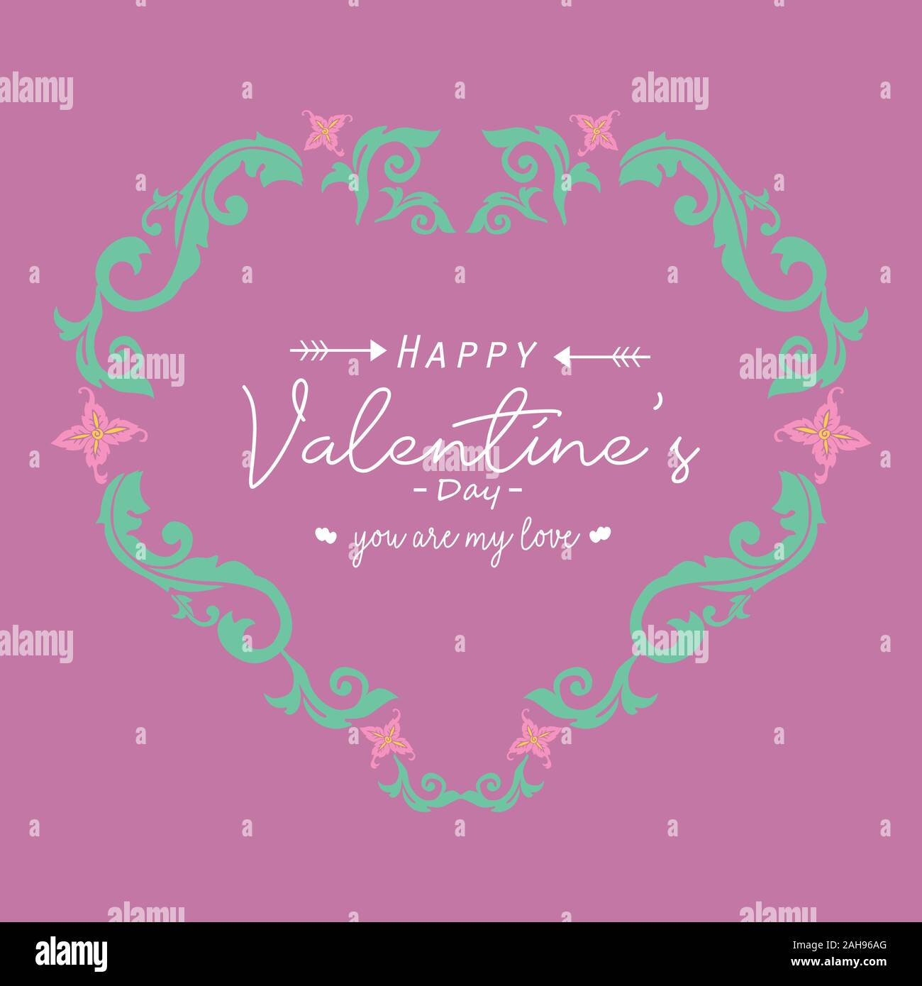Happy valentine invitation card design, with ornate of leaf and flower ...