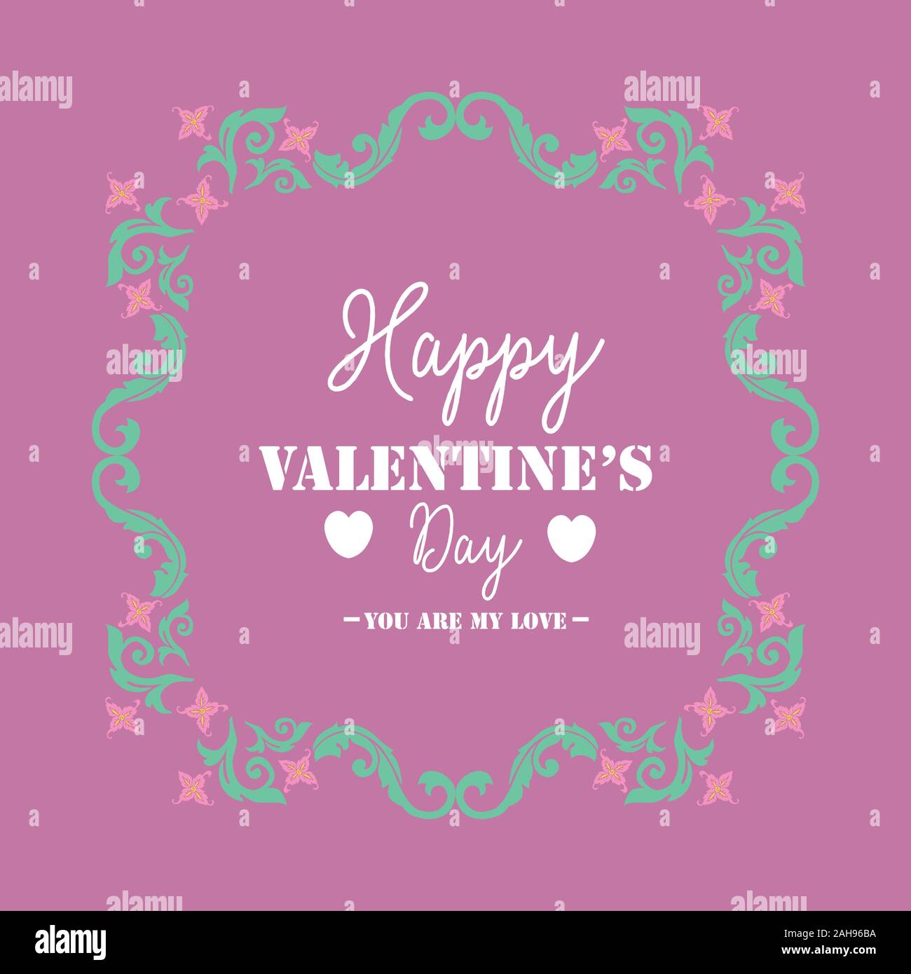 Happy valentine invitation card design, with ornate of leaf and flower ...