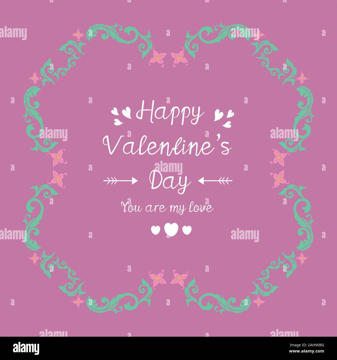 Happy valentine invitation card design, with ornate of leaf and flower ...