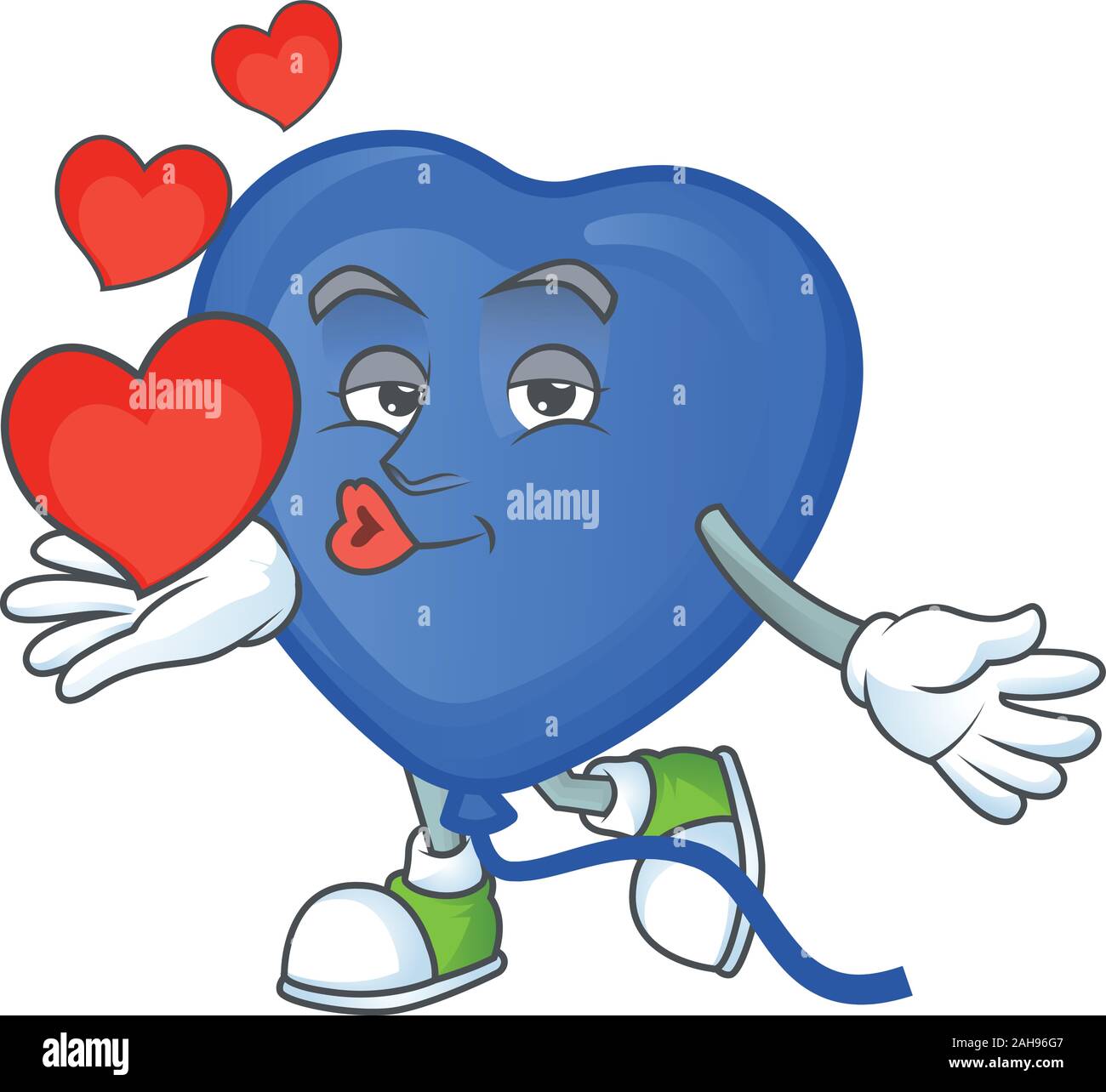Happy blue love balloon cartoon character mascot with heart Stock ...
