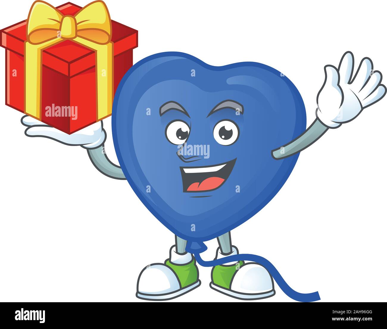 Blue love balloon cartoon character with a box of gift Stock Vector ...