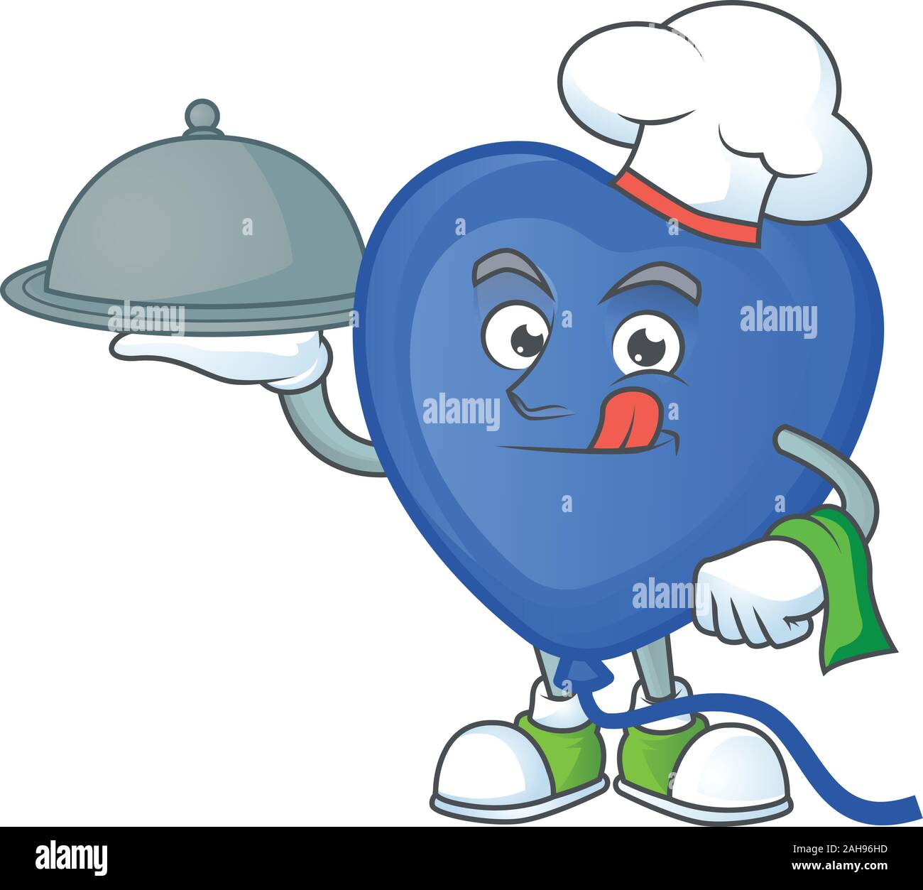 Cute blue love balloon as a Chef with hat and tray cartoon style design ...