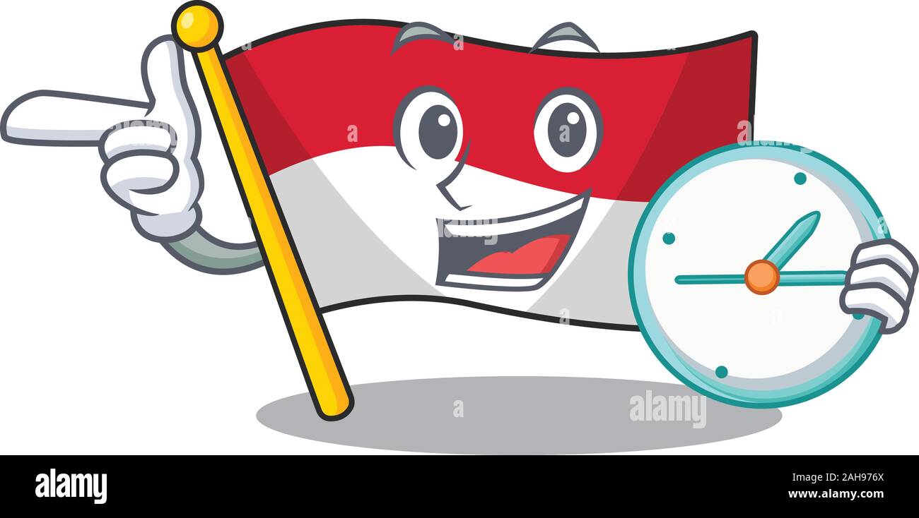 smiling flag monaco Scroll cartoon character style with clock Stock ...