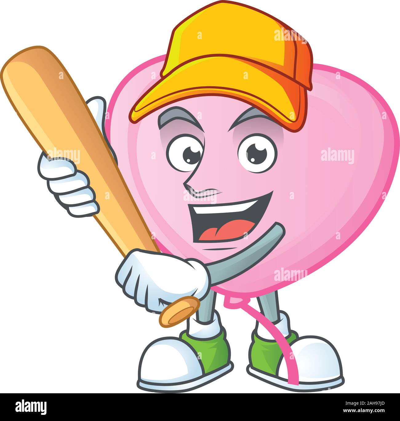 Funny smiling pink love balloon cartoon mascot with baseball Stock ...