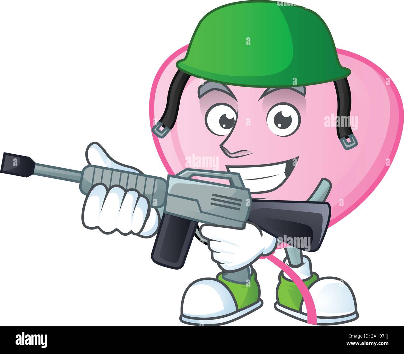 A mascot of pink love balloon as an Army with machine gun Stock Vector ...