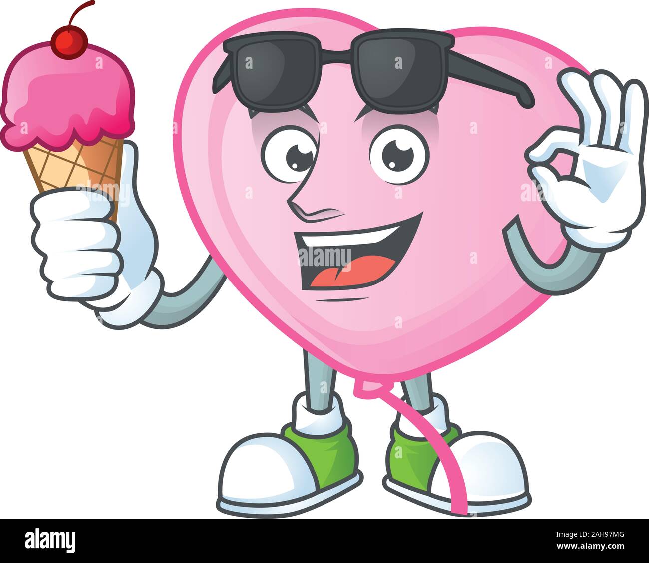 Cute pink love balloon cartoon character with ice cream Stock Vector ...