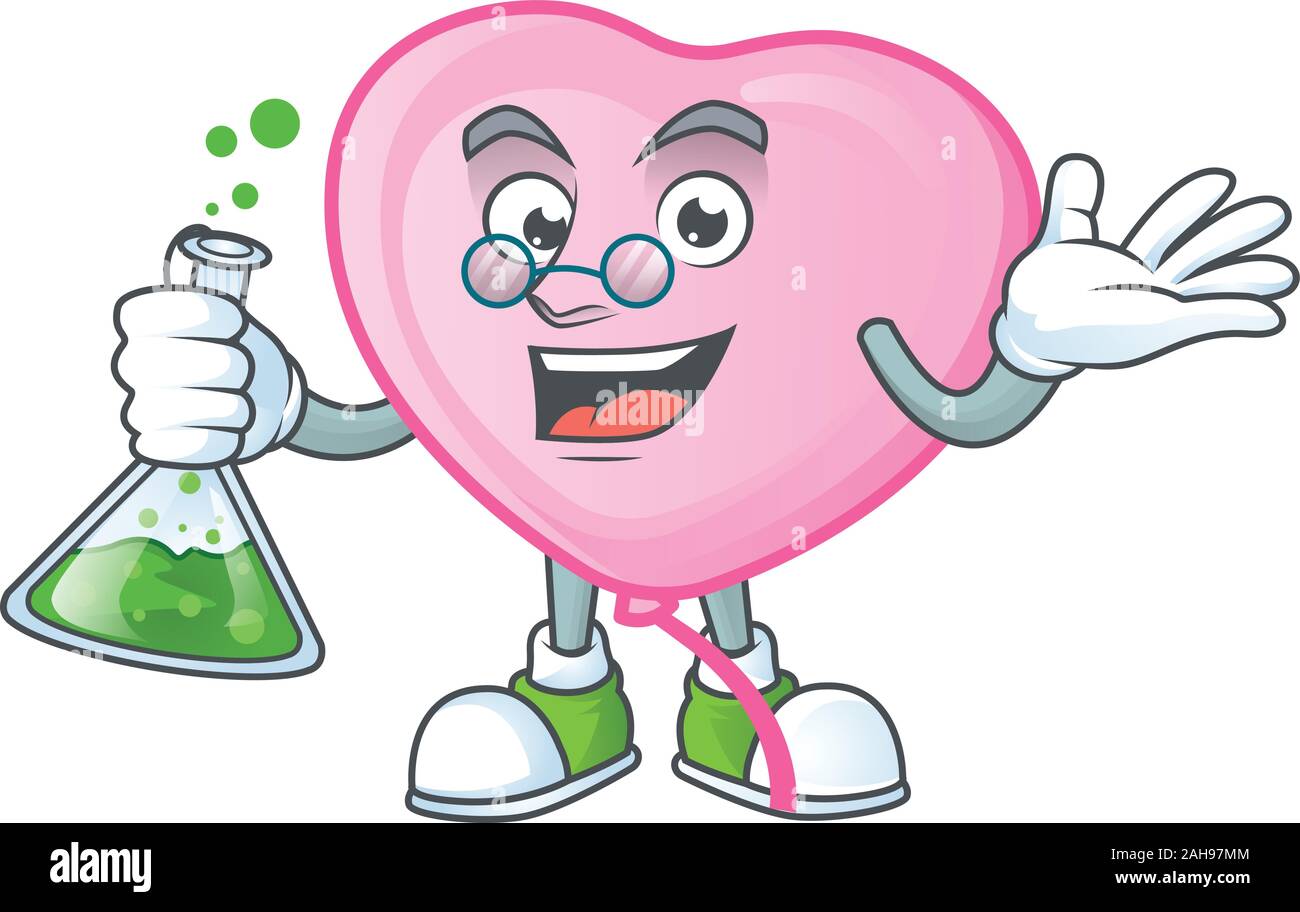 Smart pink love balloon cartoon character holding glass tube Stock ...