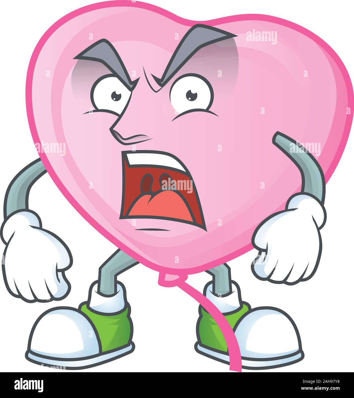 angry face of pink love balloon cartoon character style Stock Vector ...