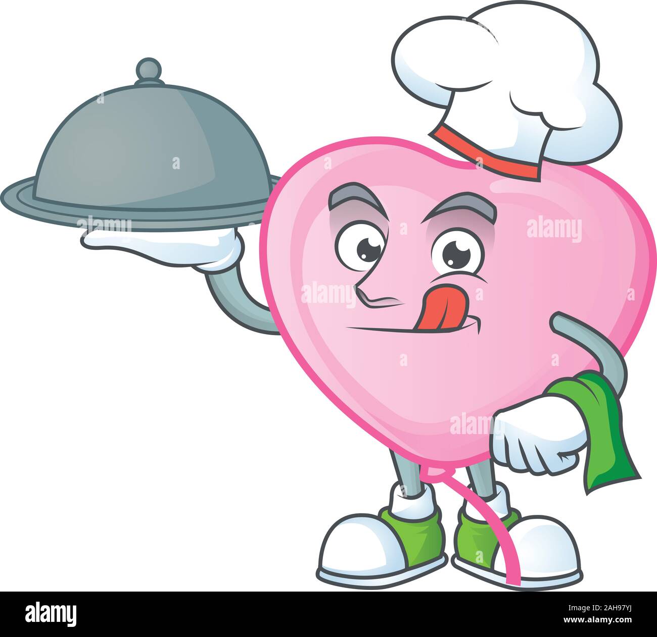 Cute pink love balloon as a Chef with hat and tray cartoon style design ...